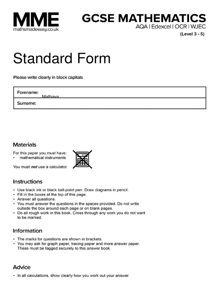 Standard Form Practice Questions | PDF | Arithmetic | Scientific Phenomena
