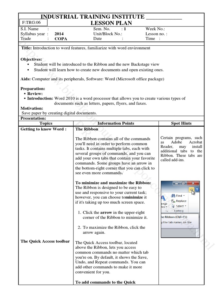 P R Gangoda: Industrial Training Institute - Lesson Plan | PDF ...