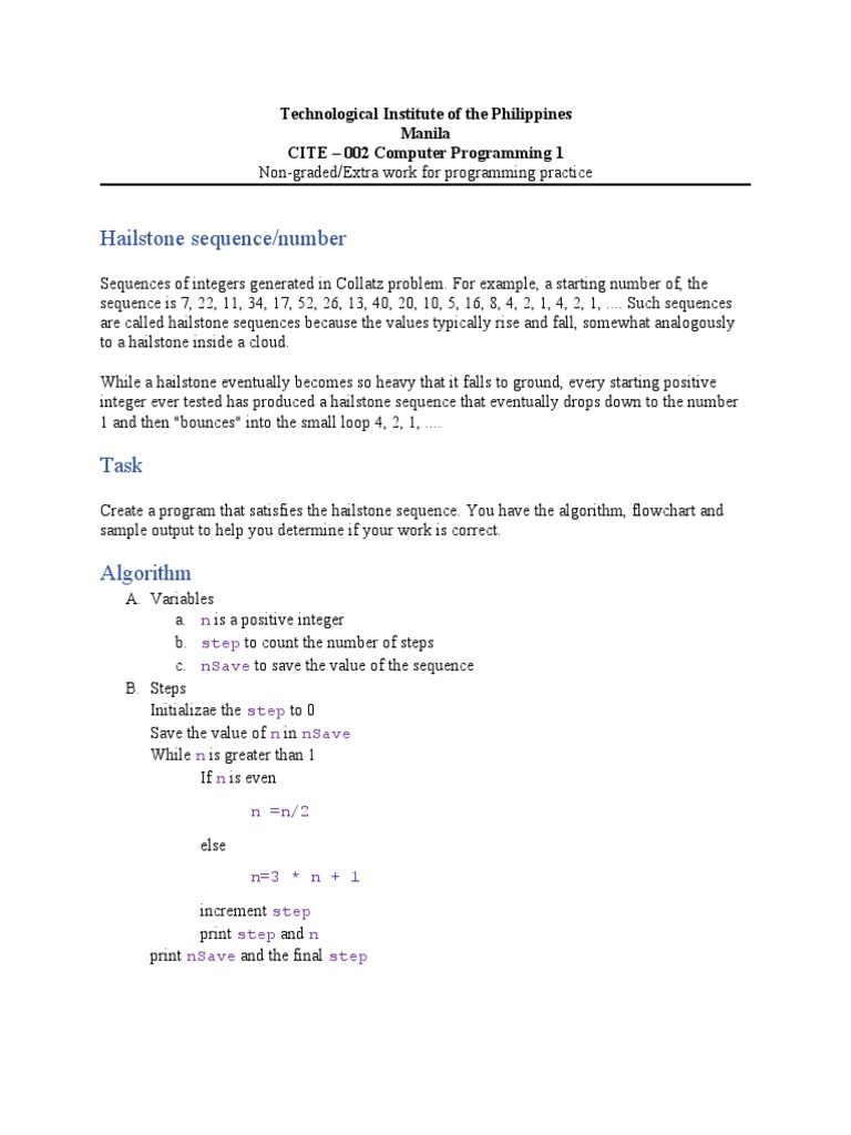 Hailstone Sequence | PDF