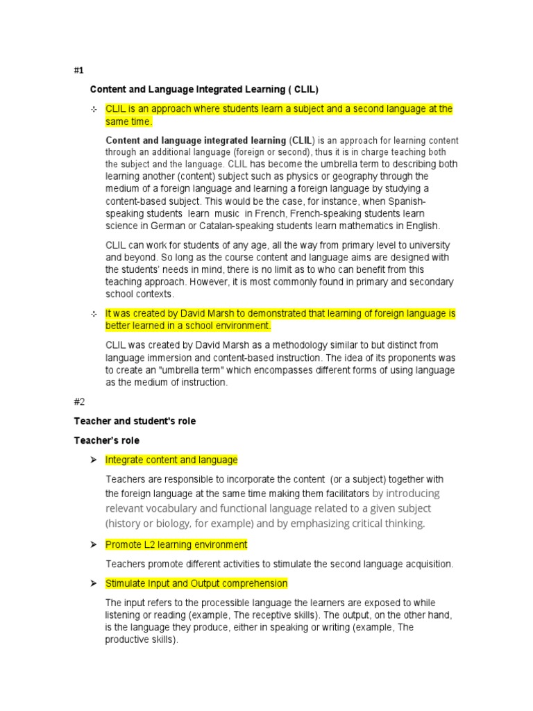 #1 Content and Language Integrated Learning (CLIL) | PDF | Second Language Acquisition | Learning