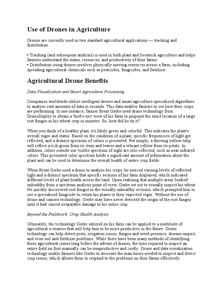 Use of Drones in Agriculture | PDF | Agriculture | Artificial Intelligence