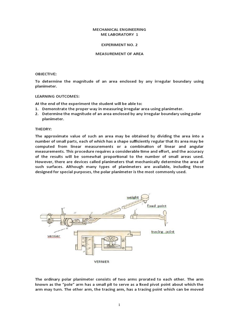 Area Measurement with a Polar Planimeter | PDF | Area | Metrology