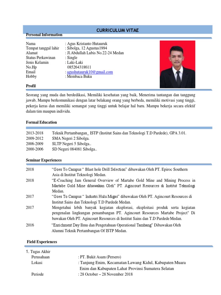 CV Agus Kristanto: Ahli Keselamatan dan Pertambangan | PDF