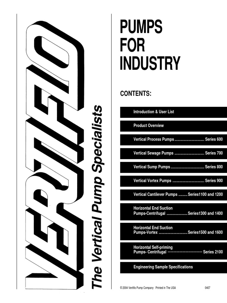Vertiflo Pump Company Catalog | PDF | Pump | Pipe (Fluid Conveyance)