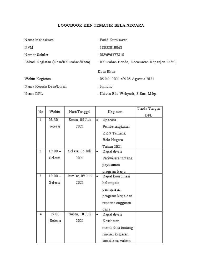 Logbook KKN Farid Kurniawan | PDF