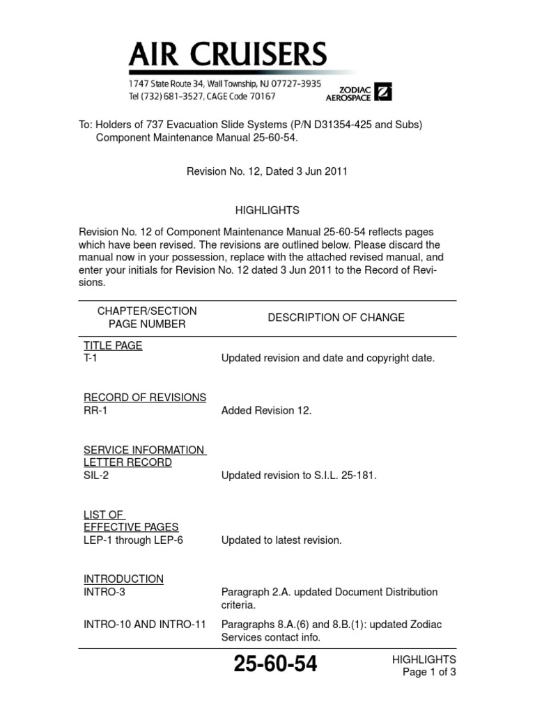 CMM 25-60-54 R12 3.jun.2011 Air Cruisers Slide | PDF