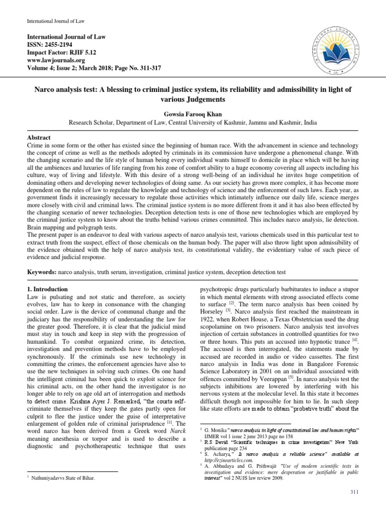 Narco Analysis Test: A Blessing To Criminal Justice System, Its ...