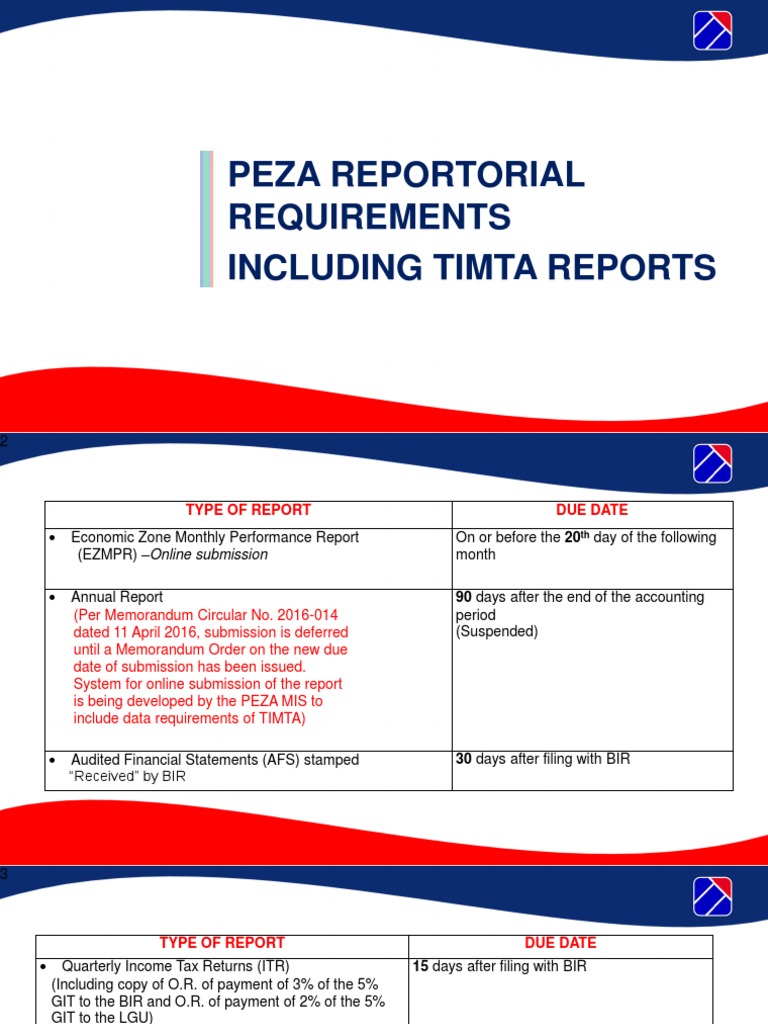 PEZA Reportorial Requirements Overview | PDF | Taxes | Value Added Tax