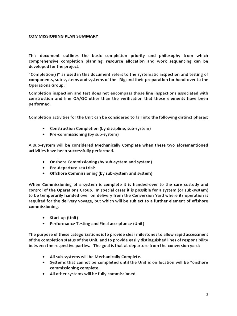 Example Rig Commissioning Plan | PDF | Verification And Validation | System