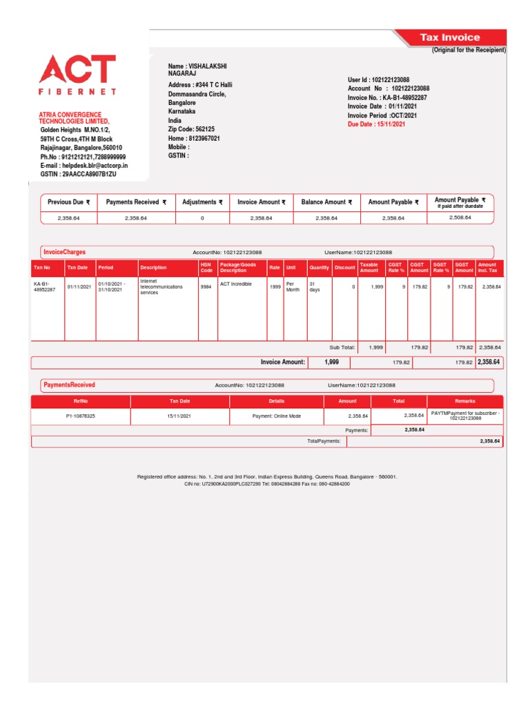 Atria Convergence Technologies Limited, Due Date: 15/11/2021 | PDF ...