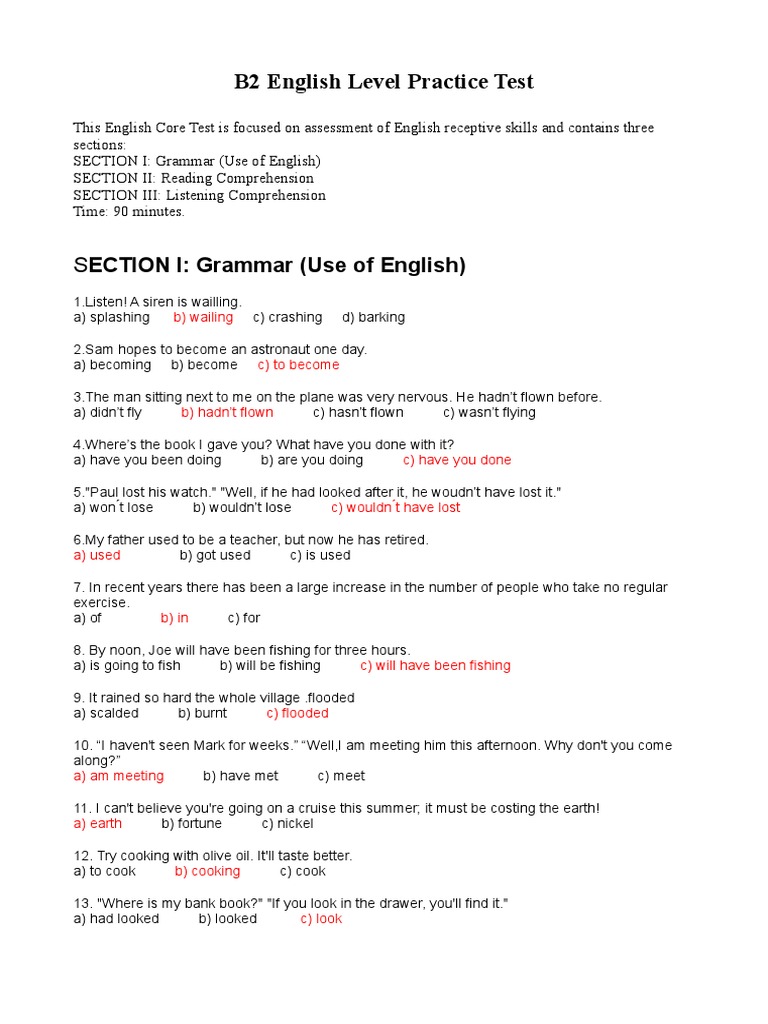 B2 English Level Practice Test Guide | PDF | Scuba Diving | Anesthesia