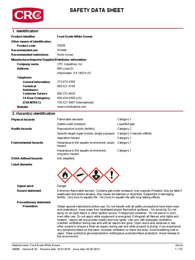 MSDS White Grease | PDF | Dangerous Goods | Personal Protective Equipment