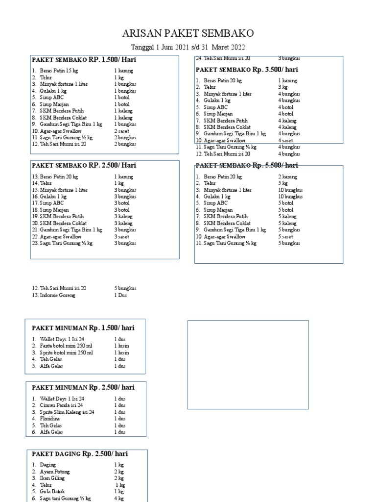 Arisan Paket Sembako | PDF