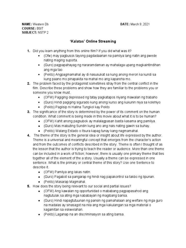 Kalatas' Online Streaming: NAME: Western DB DATE: March 9, 2021 Course ...