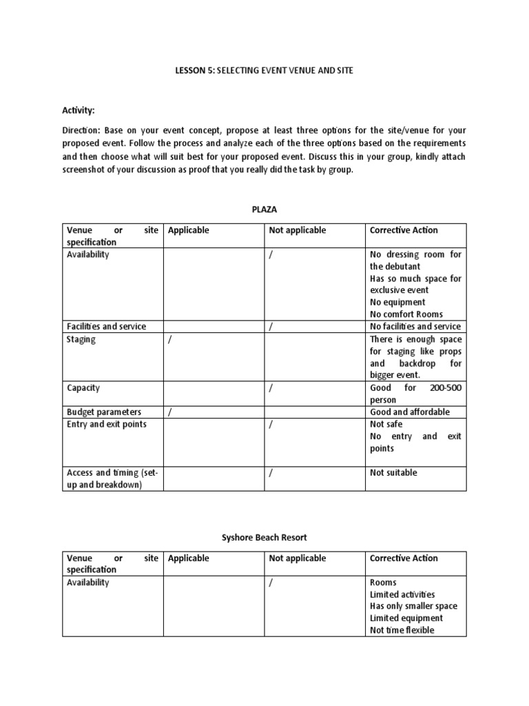 Lesson 5: Selecting Event Venue and Site | PDF