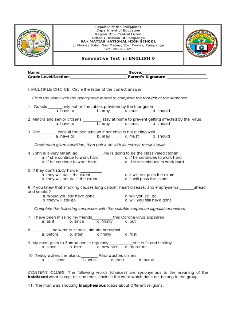 Summative Test - Q1 2 | PDF | Word | Circulatory System