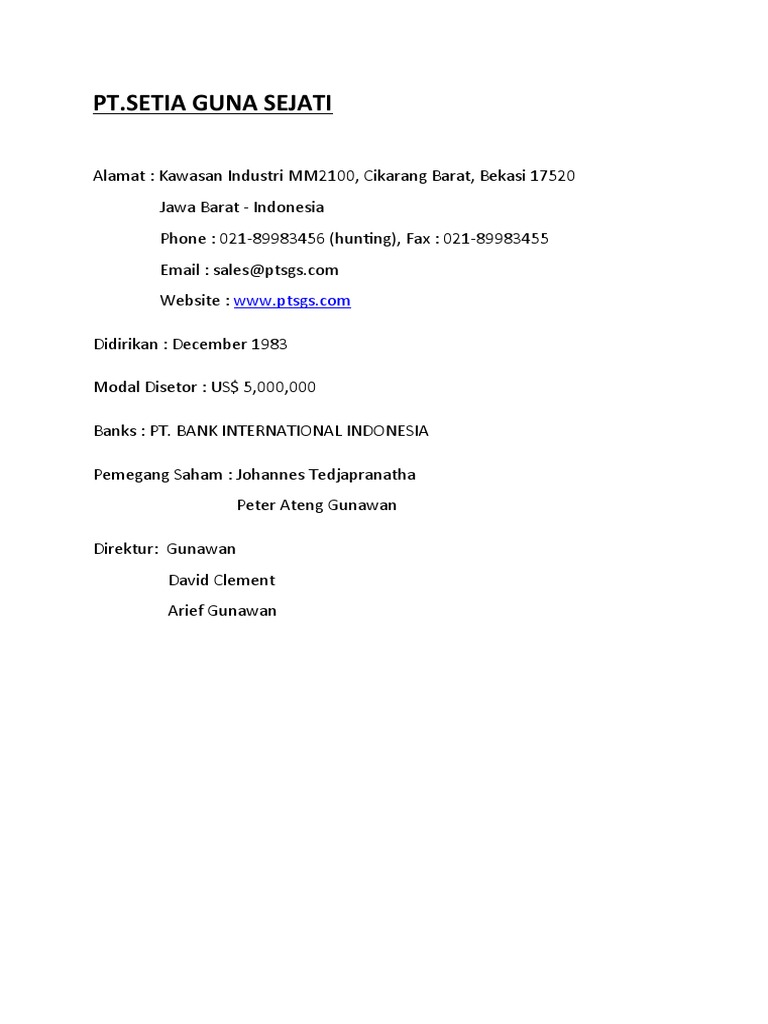 PT - Setia Guna Sejati | PDF