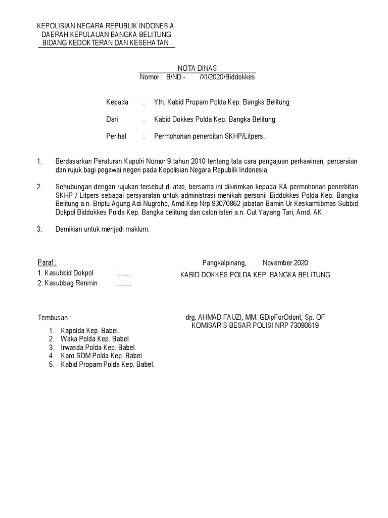 Nota Dinas SKHP (Agung Adi) | PDF