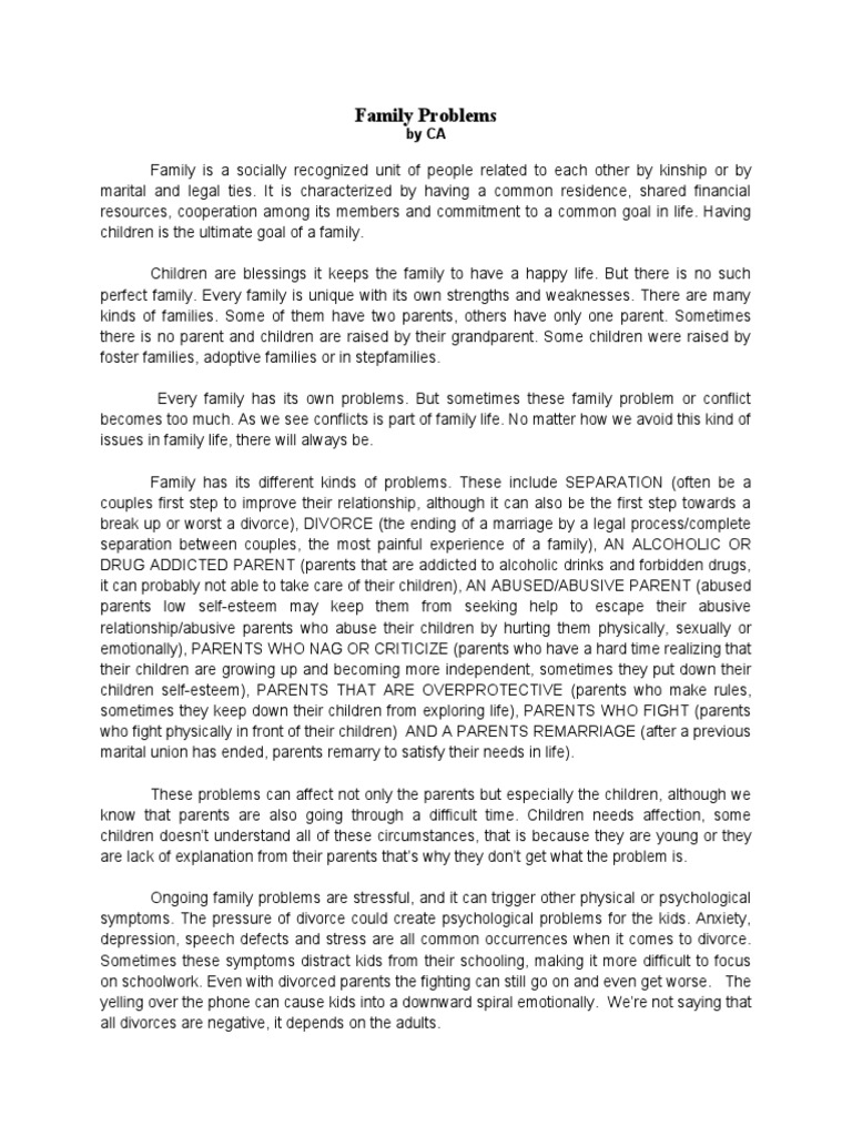 Essay (Family Problems) | PDF | Family | Divorce