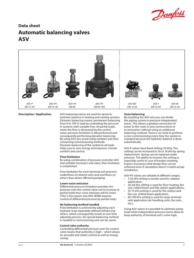 Automatic Balancing Valves ASV: Data Sheet | PDF | Valve | Mechanical ...