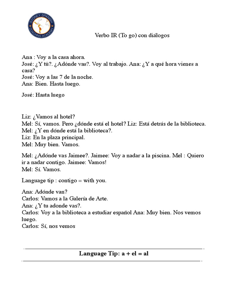 Diálogos en Español con el Verbo IR | PDF