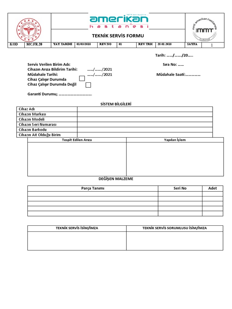 Bi̇yomedi̇kal Servi̇s Formu | PDF