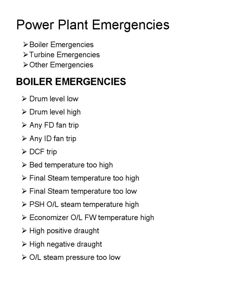 Power Plant Emergency Procedures Guide | PDF | Boiler | Pump