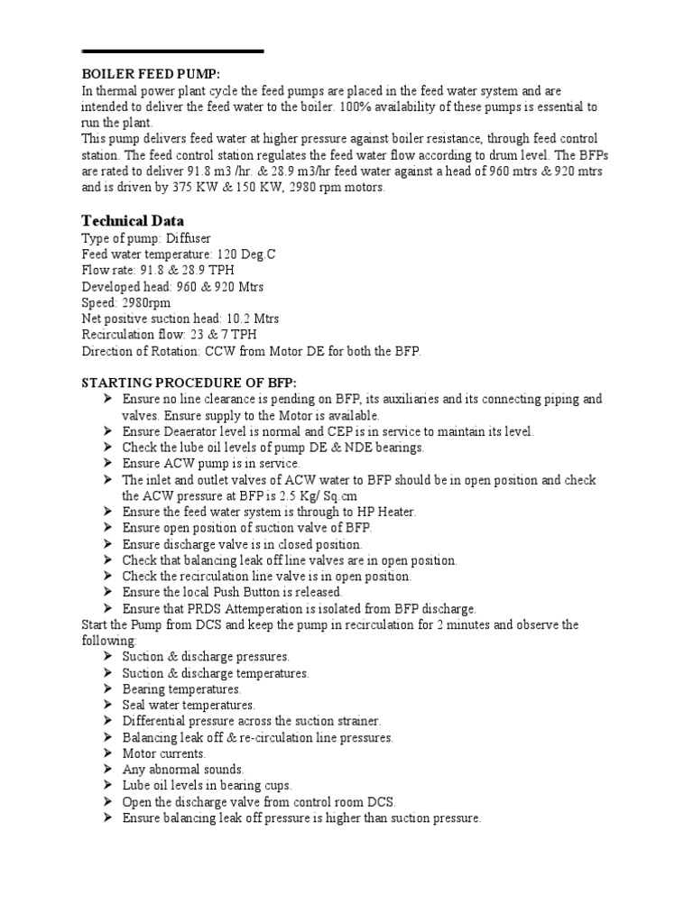 BFP Sop | PDF | Pump | Valve