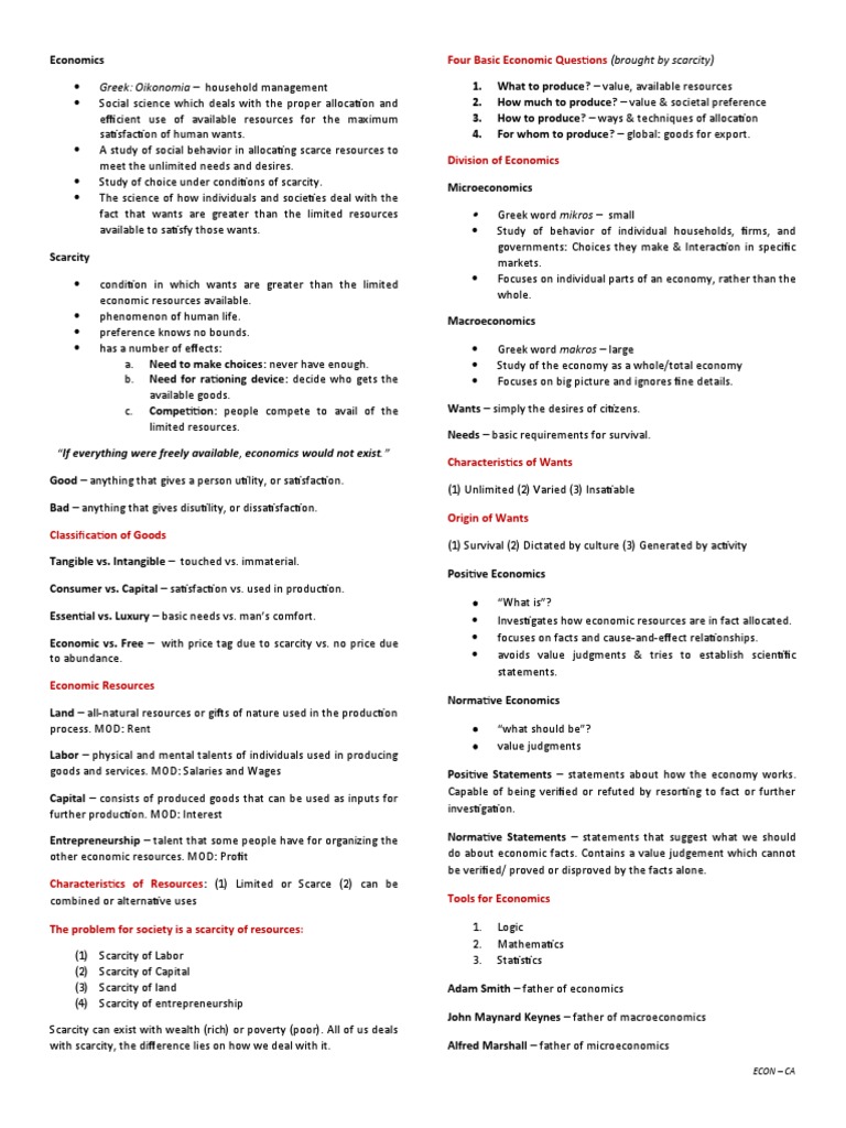 Characteristics of Economic Resources | PDF | Supply (Economics ...