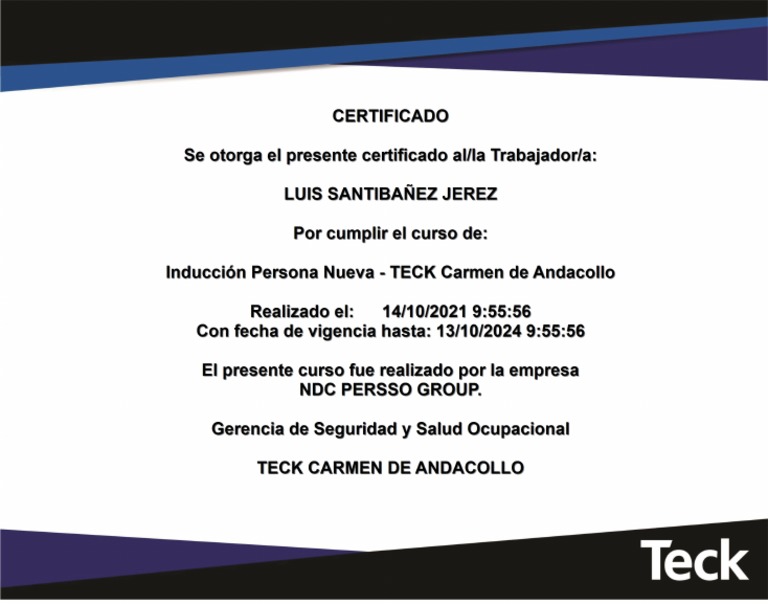 Inducción Persona Nueva - TECK Carmen de Andacollo LUIS SANTIBAÑEZ ...