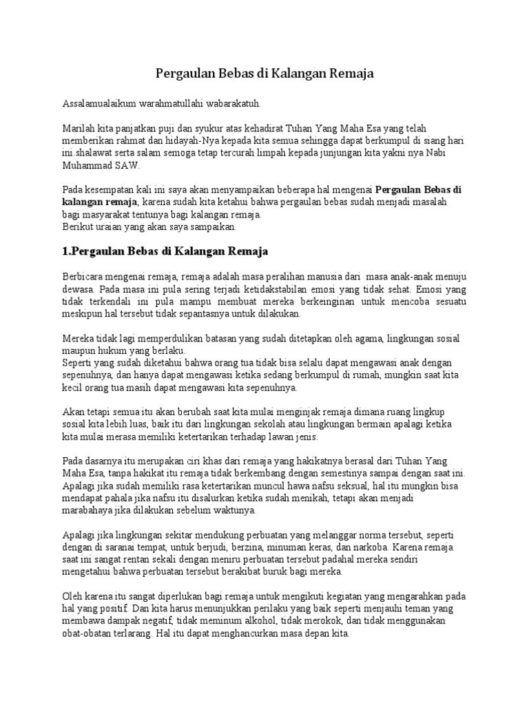 Pergaulan Bebas Di Kalangan Remaja | PDF