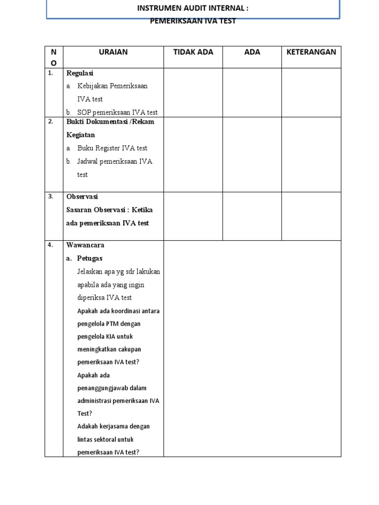 3.instrumen Audit Iva Test | PDF | Pengelolaan Keuangan & Uang