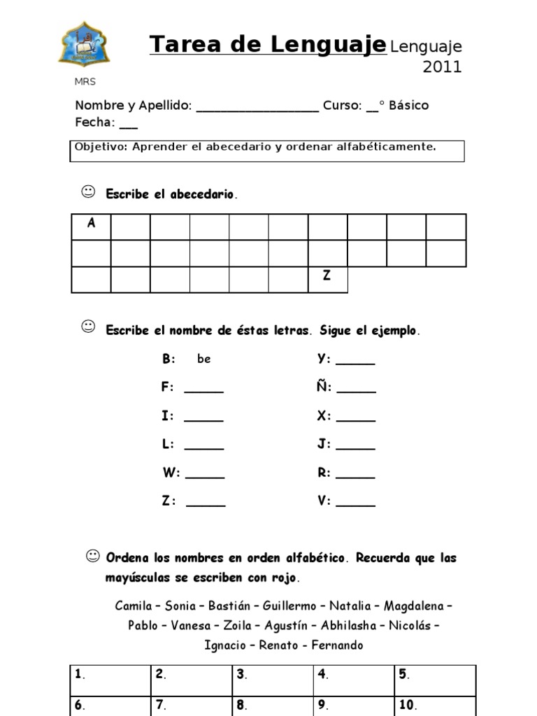 Tarea de Ordenar el Abecedario | PDF