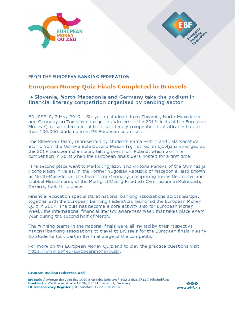 European Money Quiz 2019 Winners | PDF | European Union | Economies