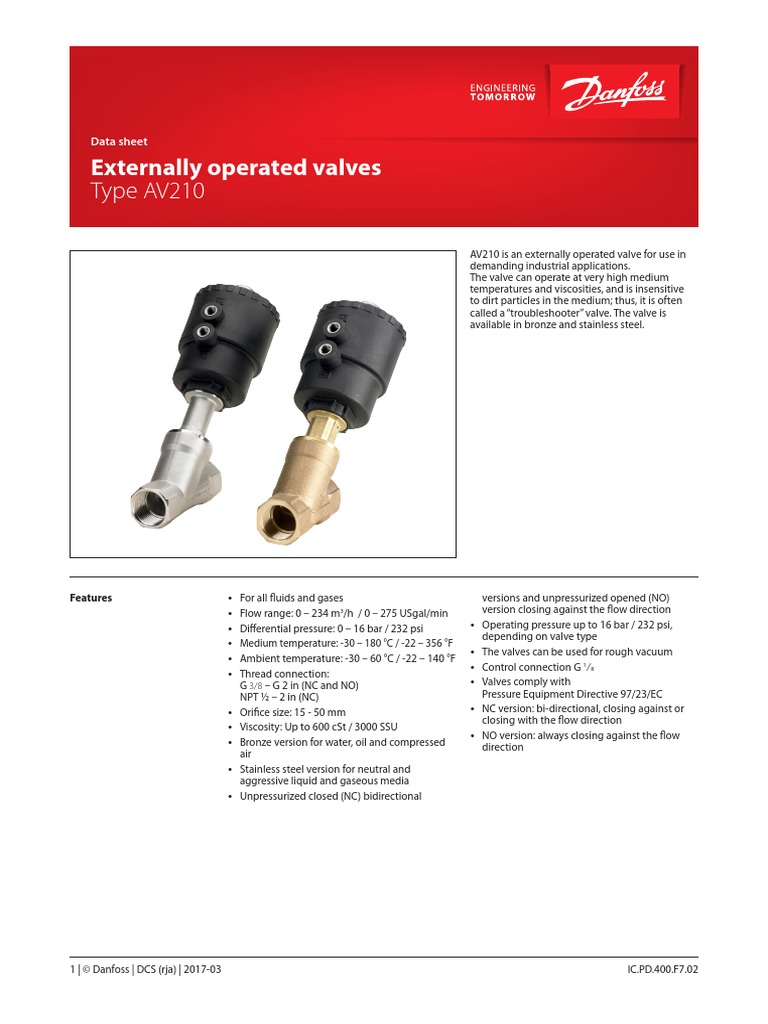 Externally Operated Valves: Type AV210 | PDF | Valve | Viscosity