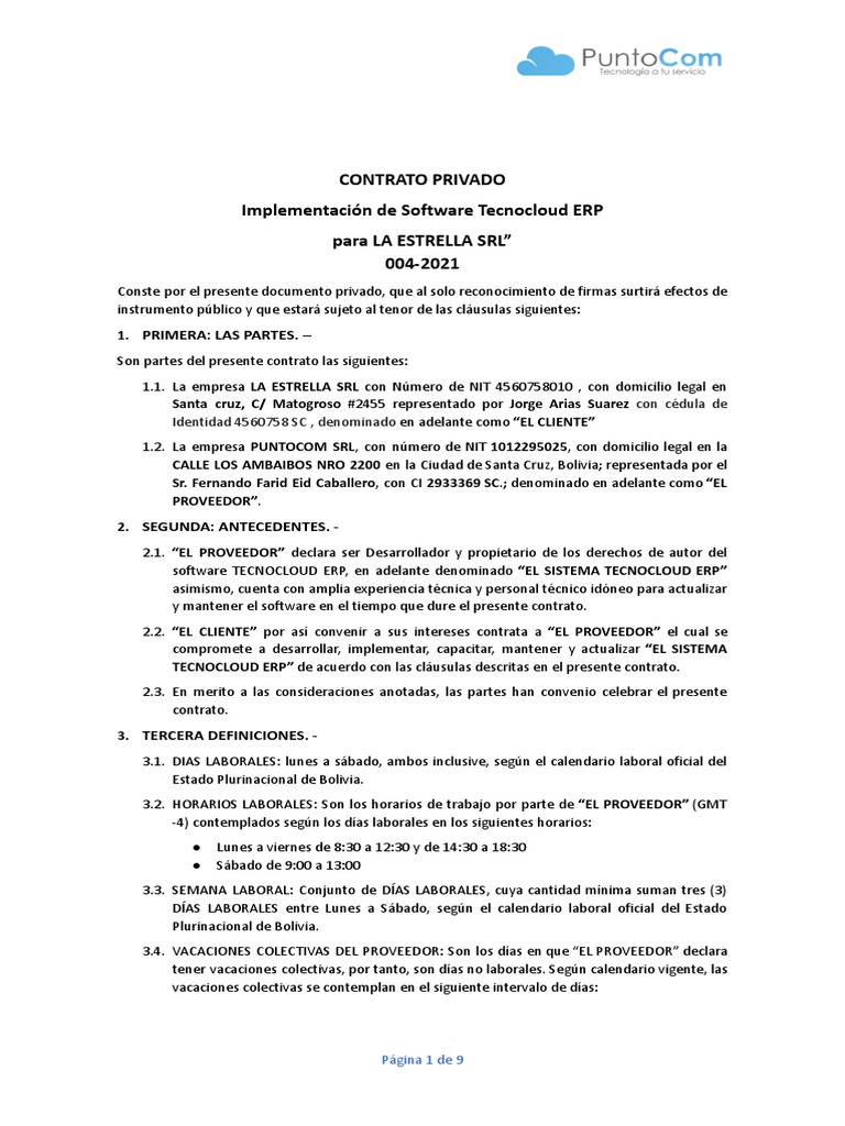 Contrato Implementación ERP - La Estrella-Jorge Arias | PDF ...