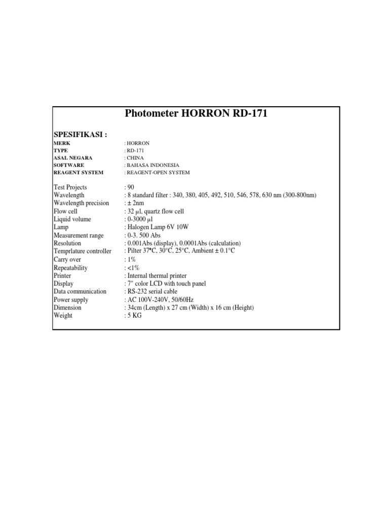 Spek Photometer HORRON RD-171 | PDF
