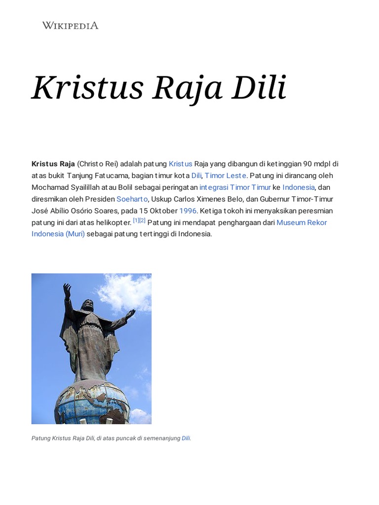 Kristus Raja Dili - Wikipedia Bahasa Indonesia, Ensiklopedia Bebas ...