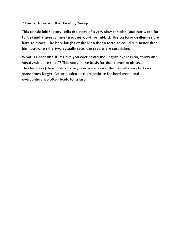 "The Tortoise and The Hare" by Aesop | PDF