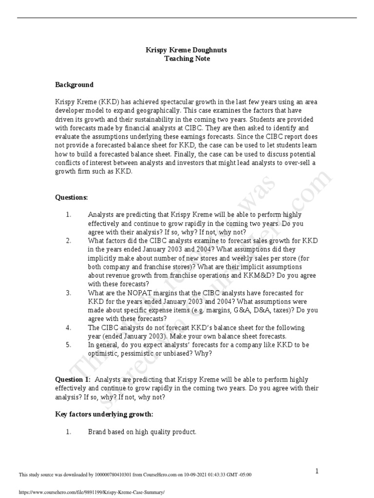 This Study Resource Was: Krispy Kreme Doughnuts Teaching Note | PDF ...