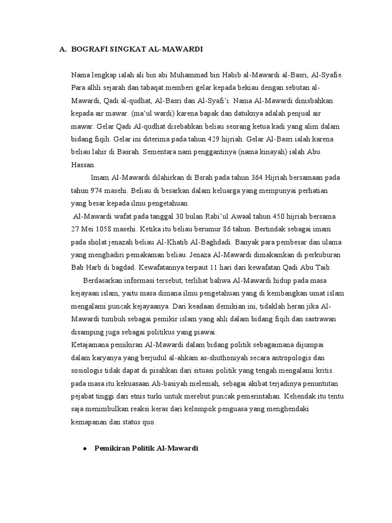 Pemikiran Politik Al-Mawardi | PDF