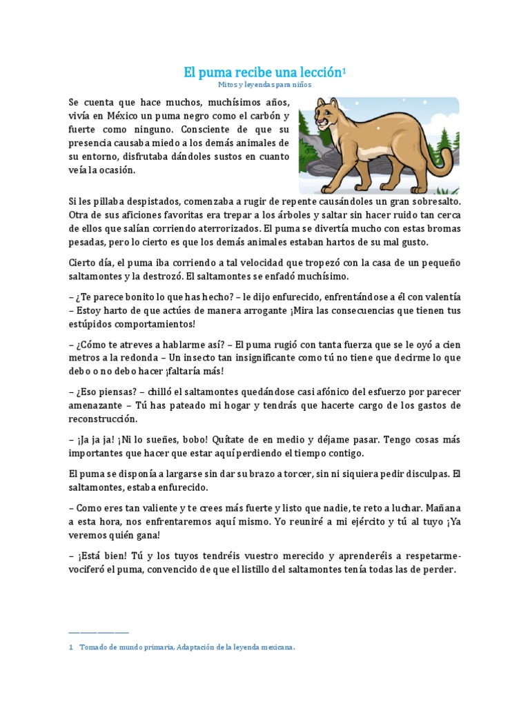Primaria - El Puma Recibe Una Lección - Mitos y Leyendas | PDF | Puma