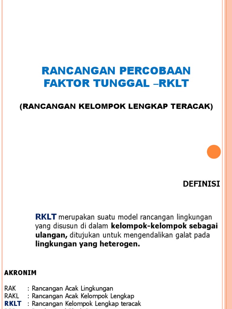 Rancangan Percobaan Faktor Tunggal RKLT | PDF