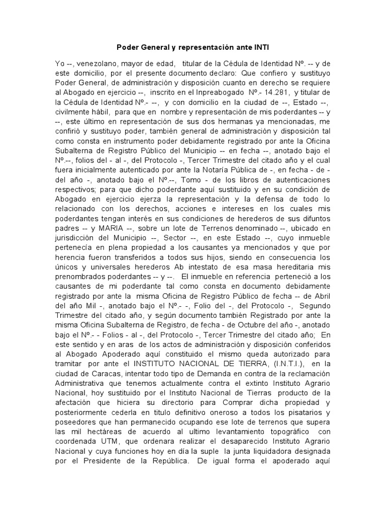 Modelo Poder General y Representación Ante INTI | PDF | Justicia ...