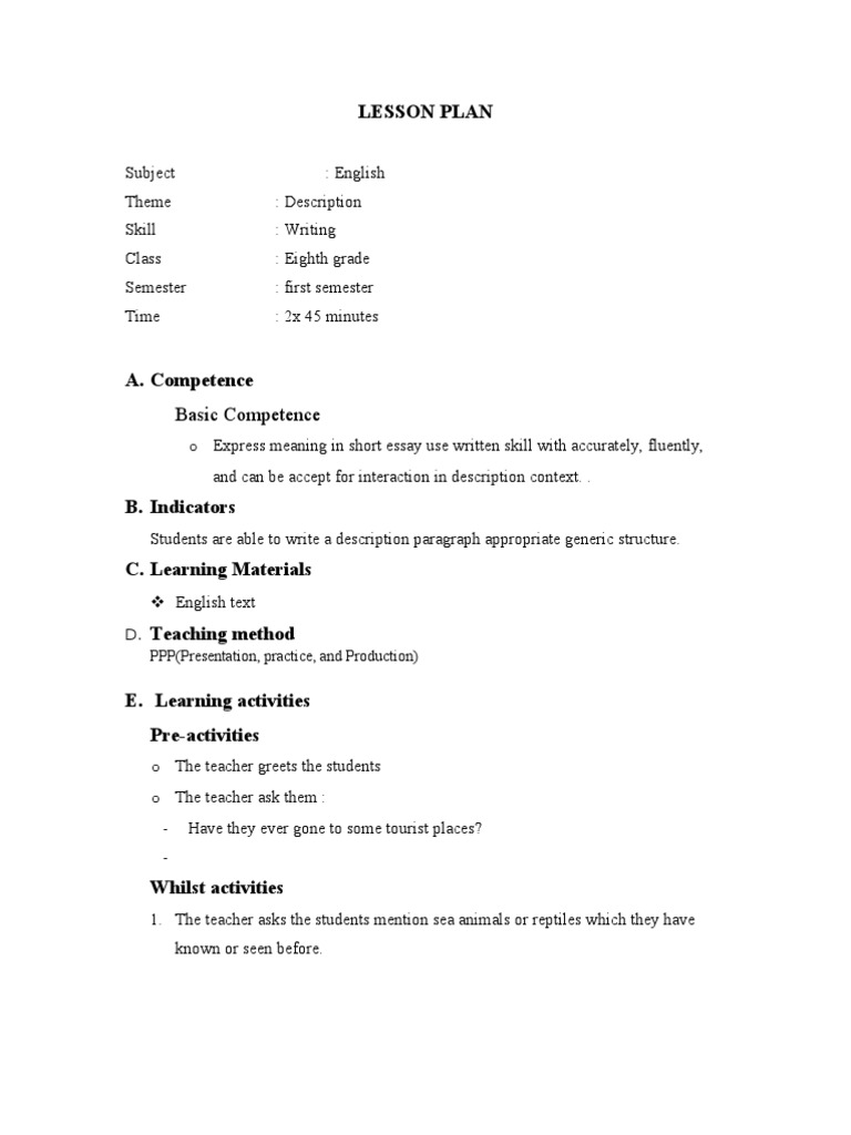 Eighth Grade English Writing Lesson Plan | PDF