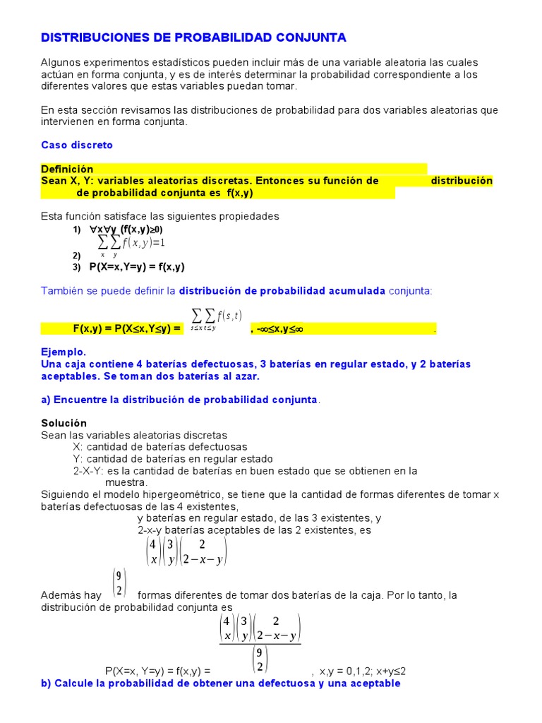 Distribuciones de Probabilidad Conjunta | PDF | Variable aleatoria ...