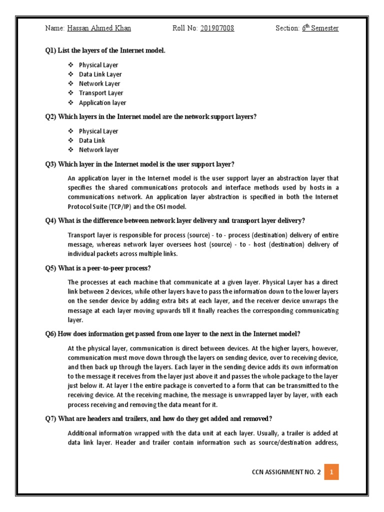 CCN Question and Answers | PDF | Osi Model | Internet Protocol Suite
