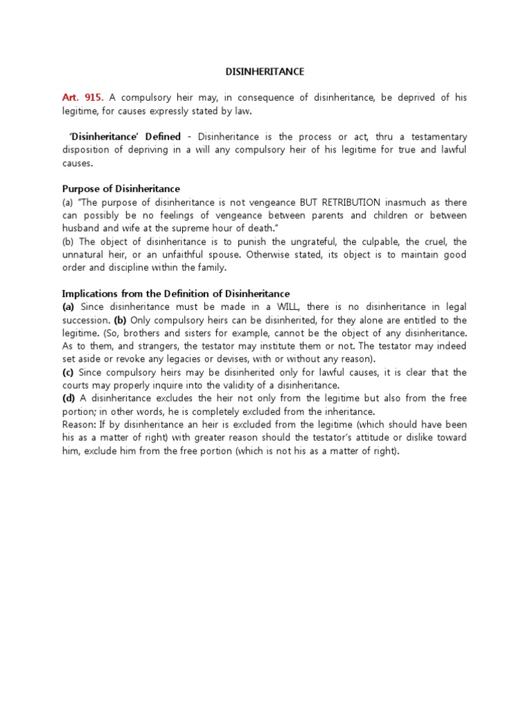 DISINHERITANCE | PDF | Will And Testament | Inheritance