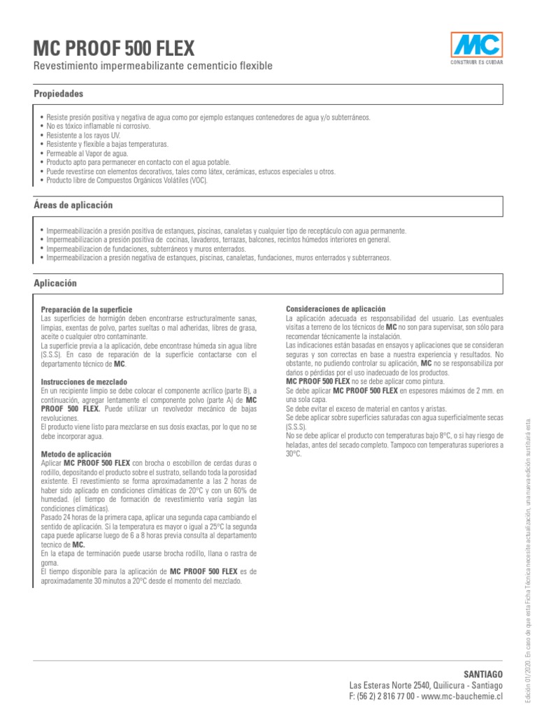 MC Proof 500 Flex | PDF | Agua | Revestimiento