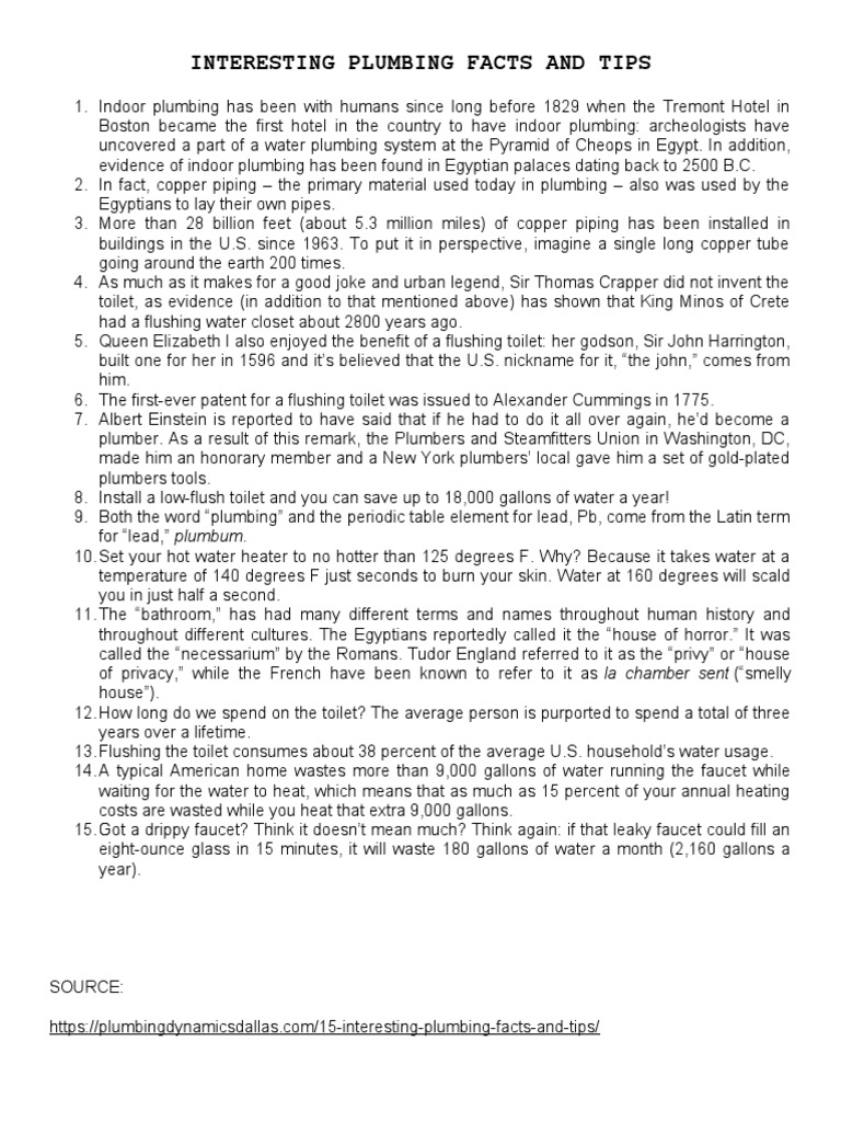 Interesting Plumbing Facts and Tips | PDF | Plumbing | Toilet